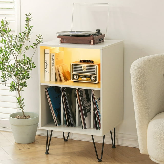 Hommpa Turntable Stand with LED Light, Vinyl Record Storage for 100 ...