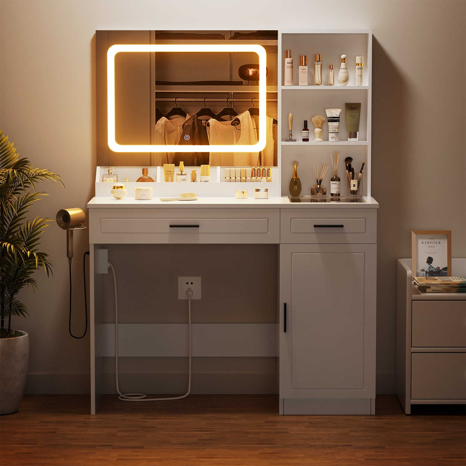 Hommpa Vanity with LED Lighted Mirror Makeup Vanity Desk with Cabinet ...