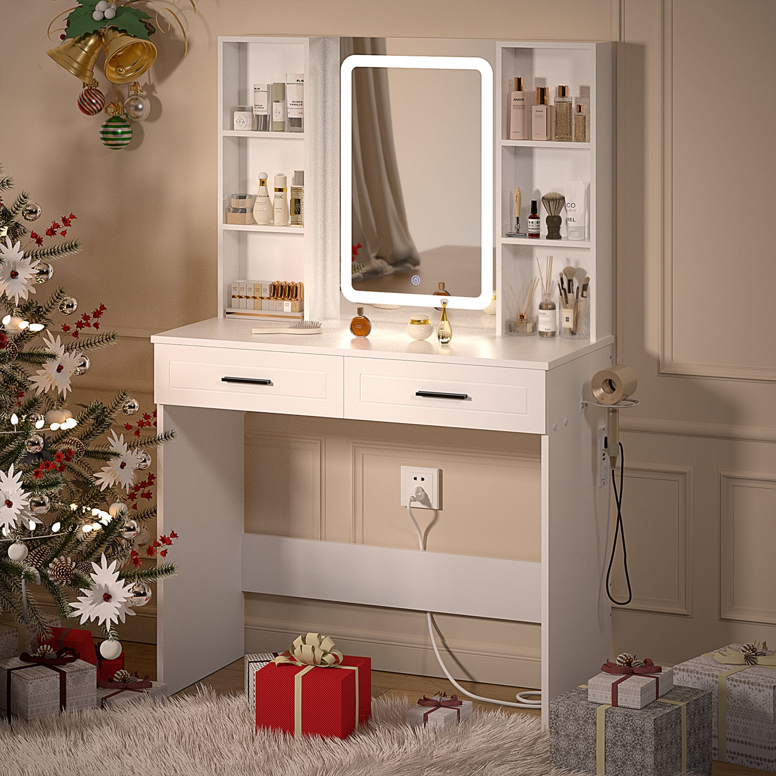Hommpa Vanity Set with Mirror, Girls Makeup Vanity with LED Lights ...