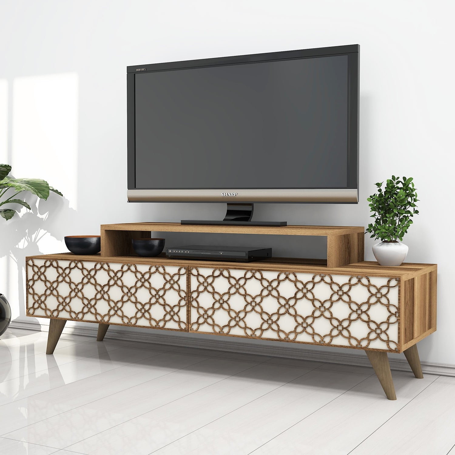 Hommy Craft - City - Walnut,Cream TV Stand - Walmart.com