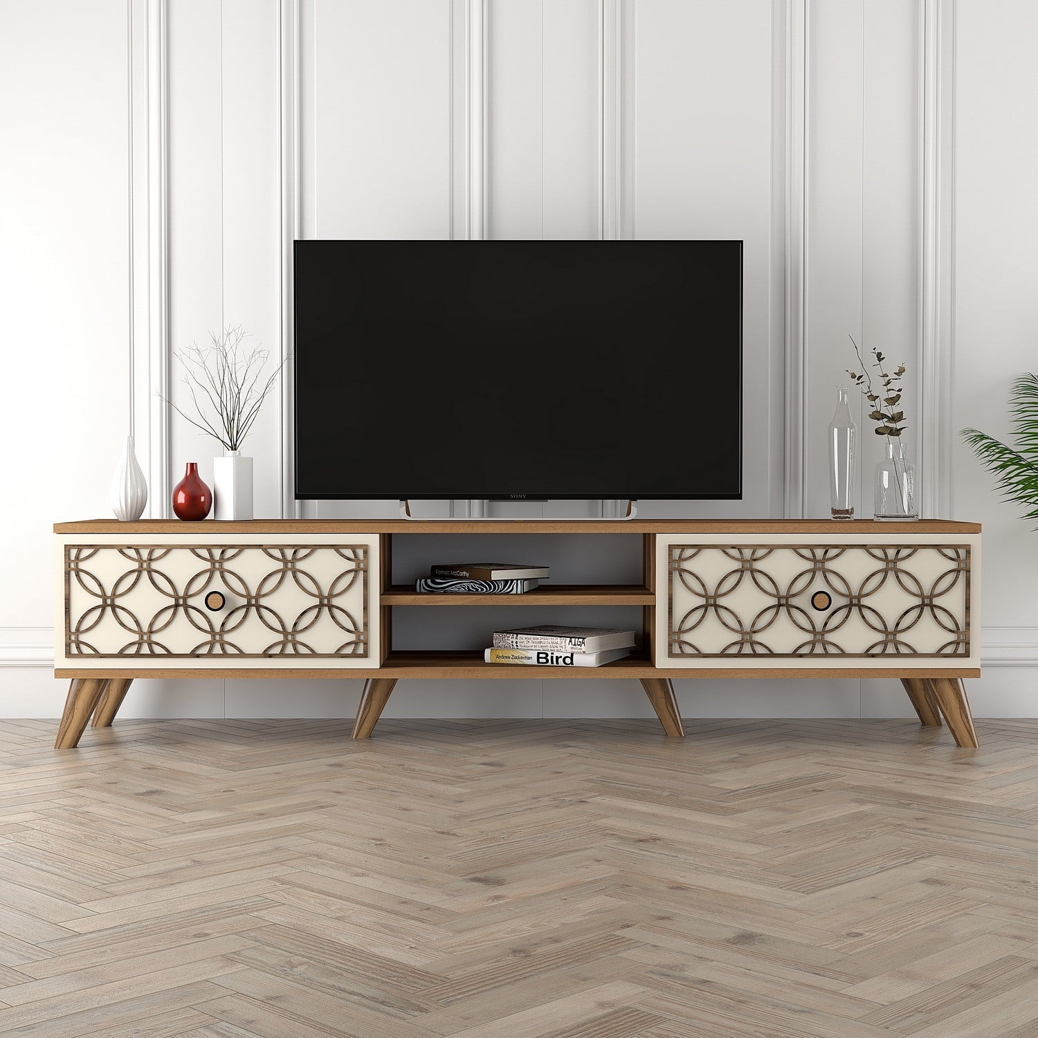 Hommy Craft - Class - Walnut,Cream TV Stand - Walmart.com