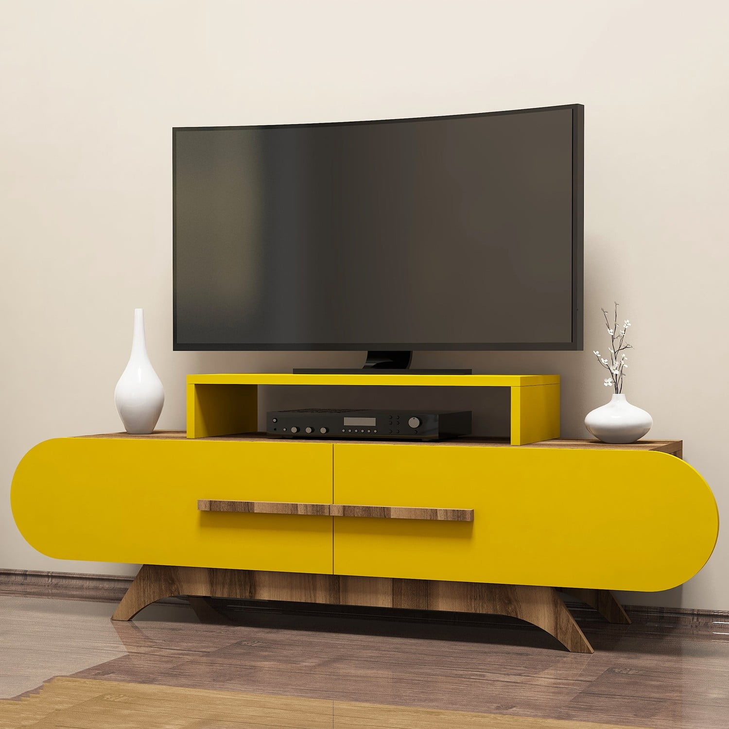 Hommy Craft Rose Walnut Yellow TV Stand - Modern Living Room Furniture ...