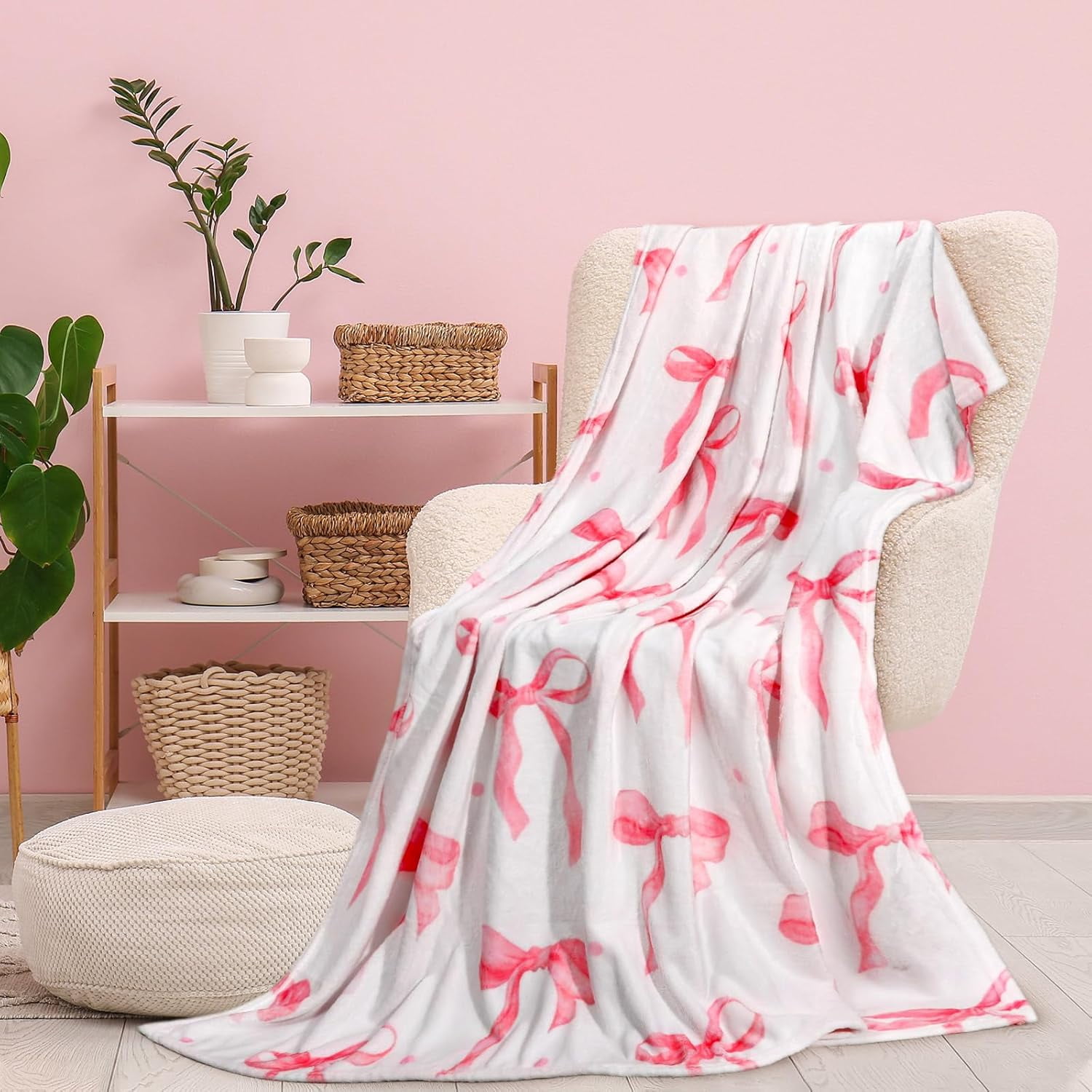 Homora Bow Blanket Pink Bows Soft Throw Blanket Cute Bow Preppy Stuff Lightweight Aesthetic ...