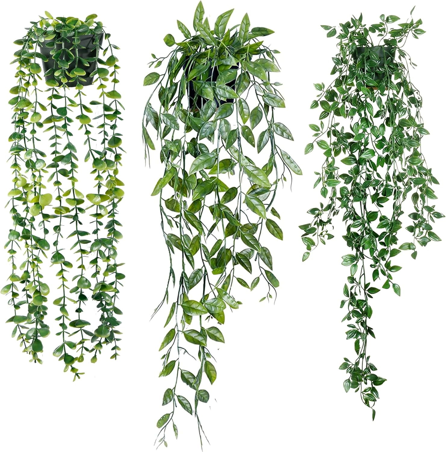 Homora Fake Hanging Plants 3 Pack Artificial Eucalyptus Fake Potted Greenery Faux Eucalyptus ...