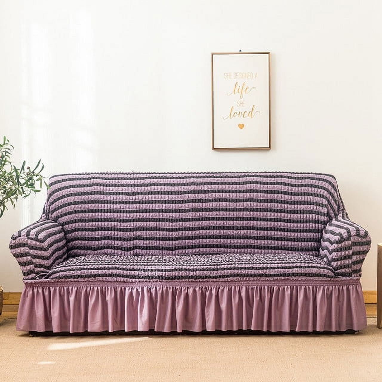 Homore 1 Piece Sofa Slipcover with Pleated Ruffled Skirt Washable High ...