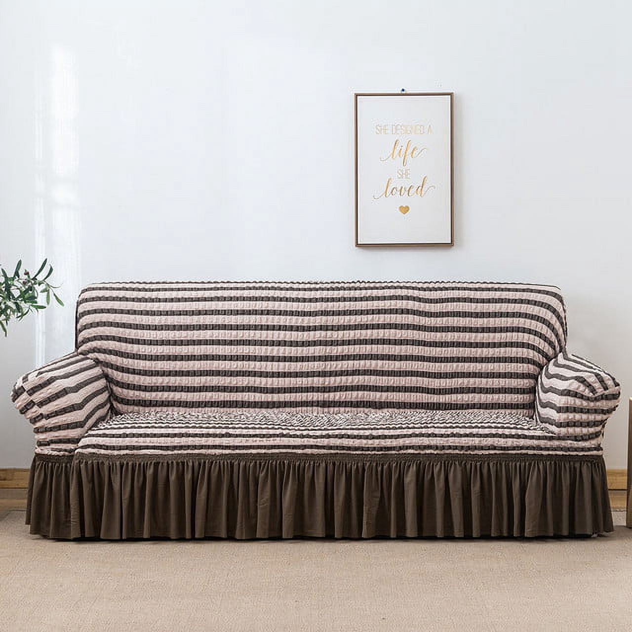 Homore 1 Piece Sofa Slipcover with Pleated Ruffled Skirt Washable High ...