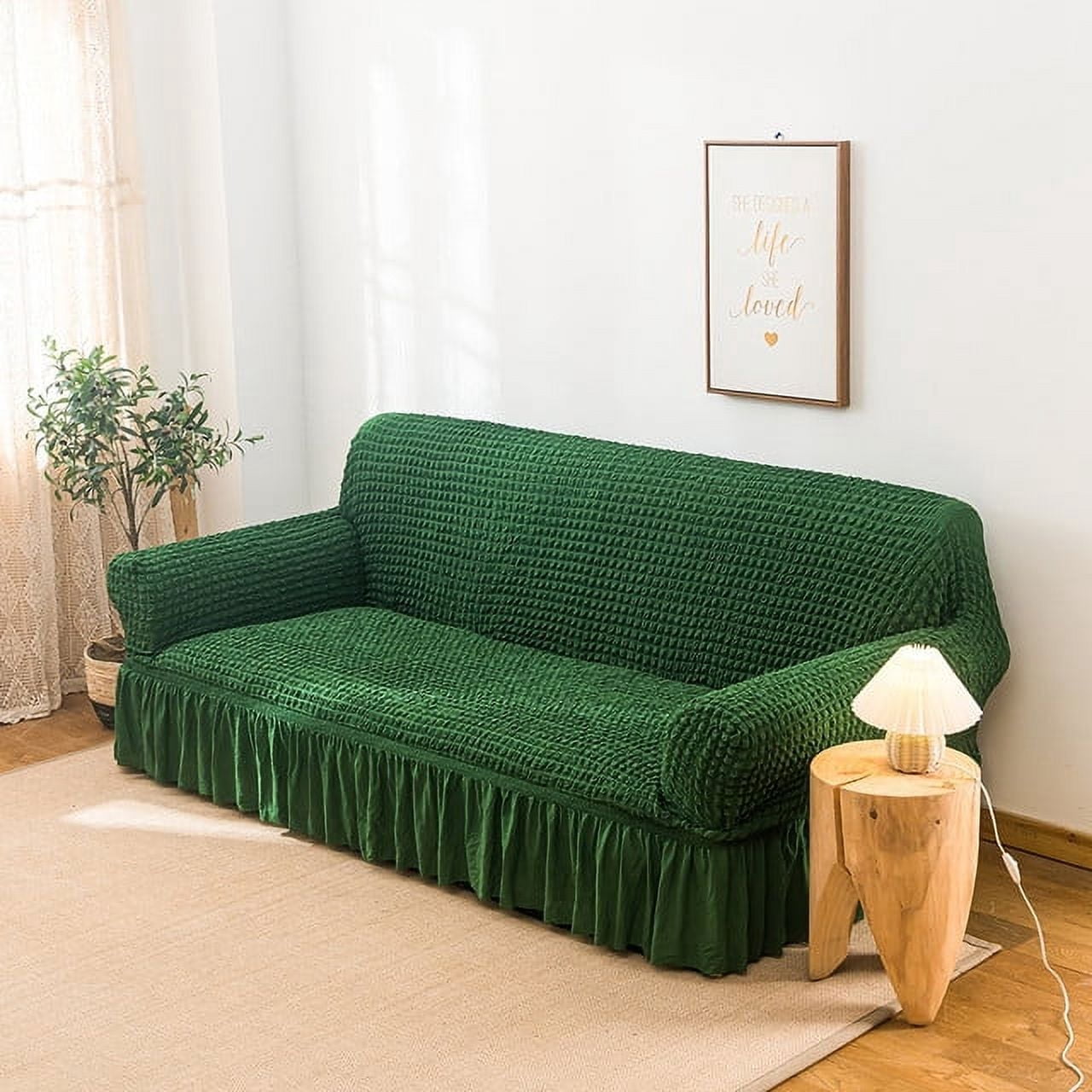 Homore 1 Piece Sofa Slipcover with Pleated Ruffled Skirt Washable High ...
