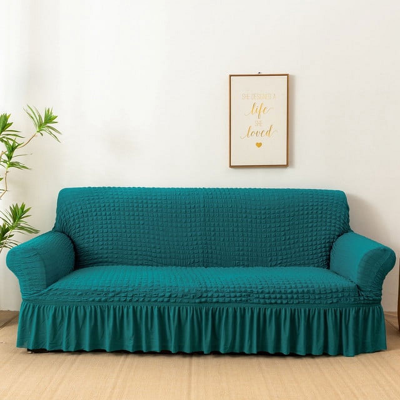 Homore 1 Piece Sofa Slipcover with Pleated Ruffled Skirt Washable High ...
