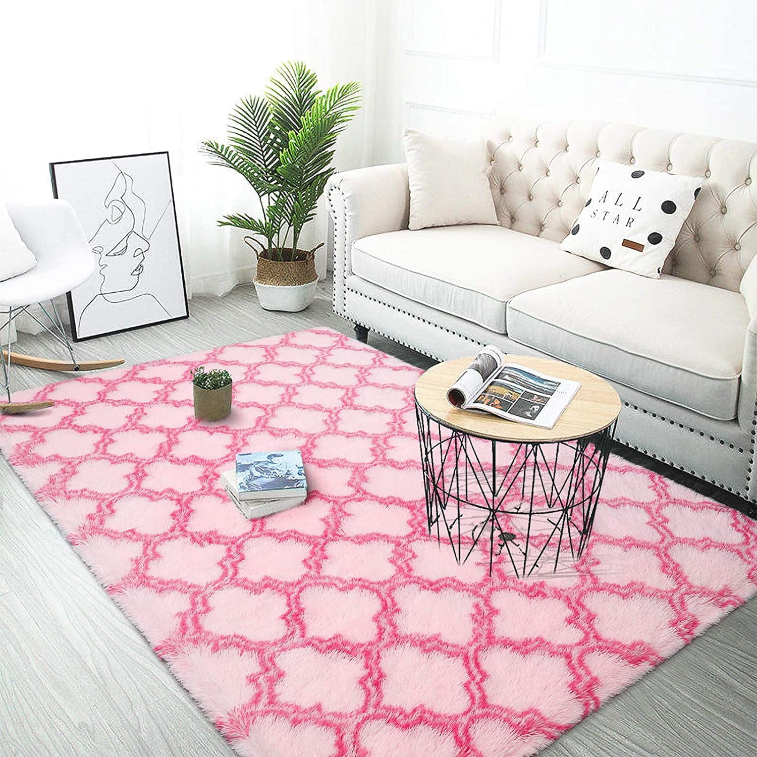 Homore Geometric Area Rugs for Bedroom Living Room Decor 5'x 8' Pink ...