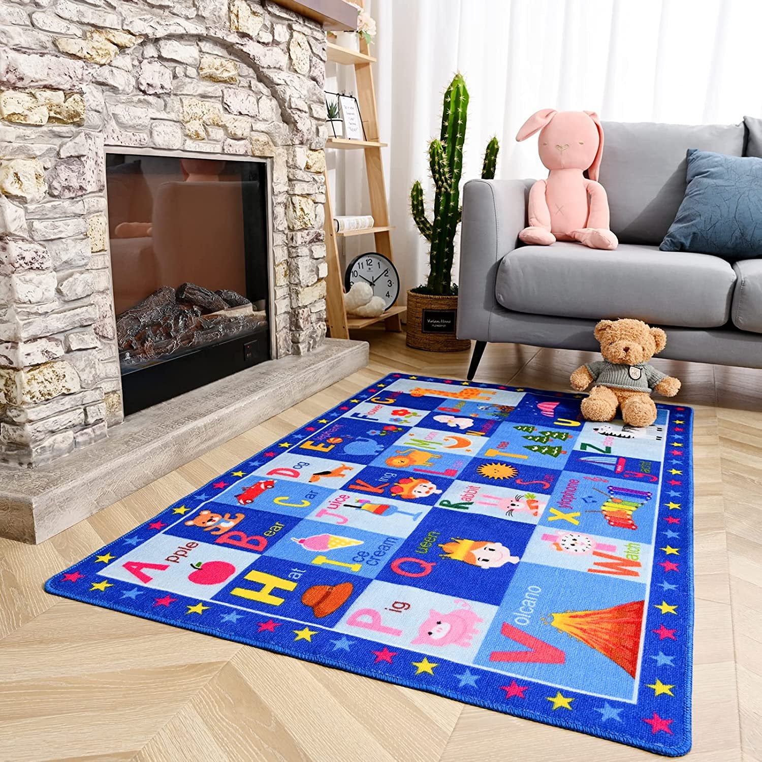 "Homore Kids Learning Rug, Light Blue, ABC Numbers Shapes, 35""x 59 ...