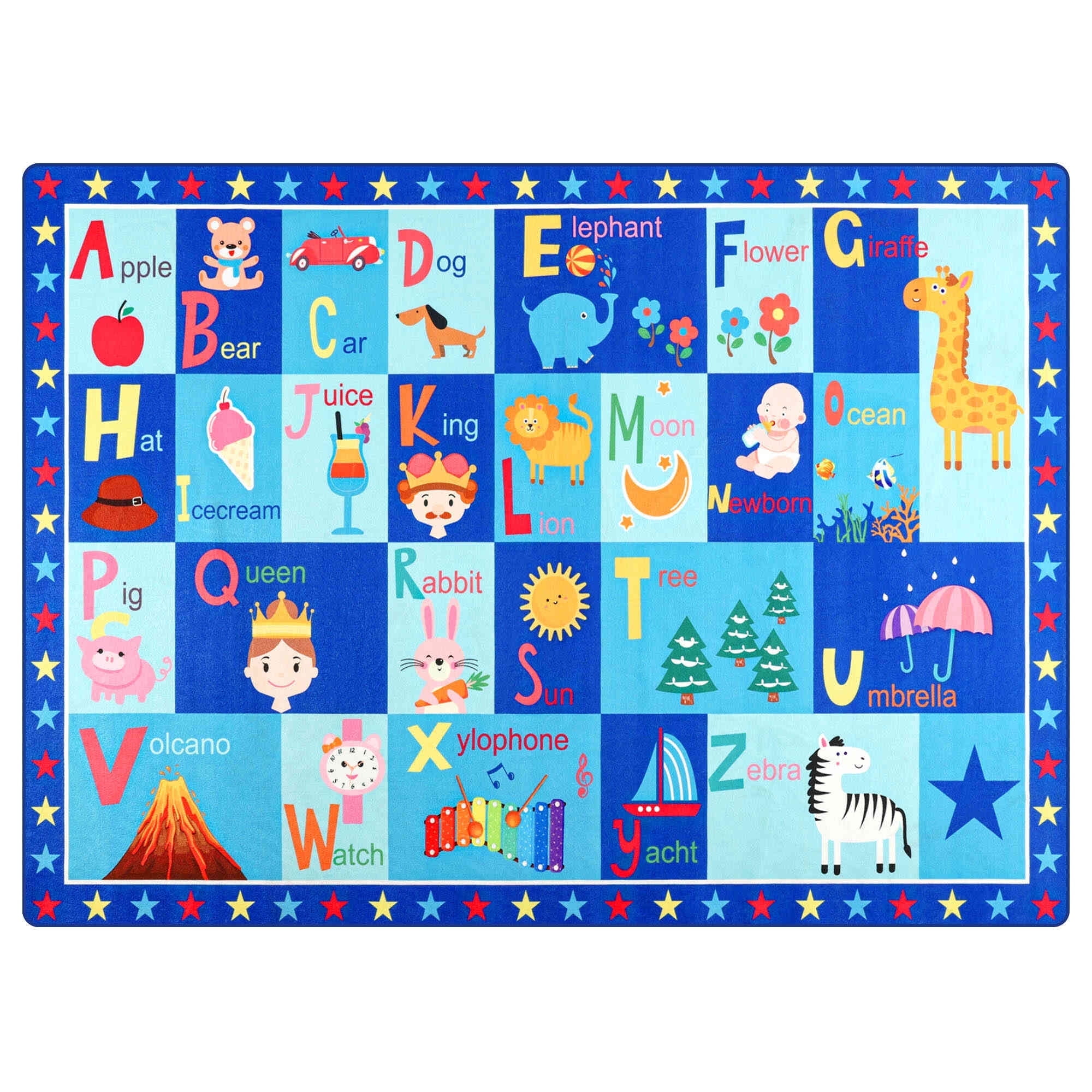 Homore Kids Learning Rugs Collection, Light Blue Kids Play Rugs ABC ...