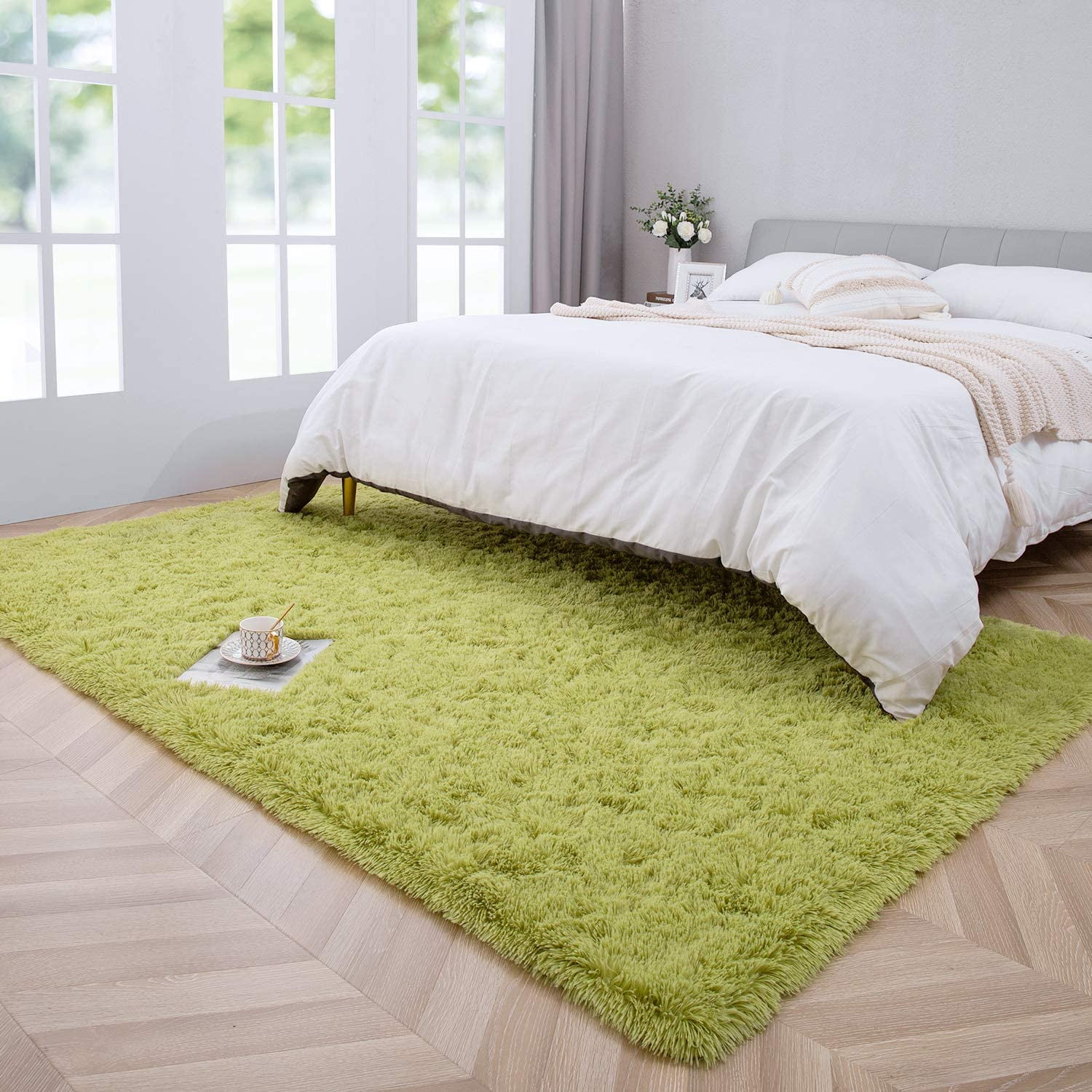 Homore Modern Area Velvet Rugs for Bedroom, 5.3' x 7.5' , Green ...