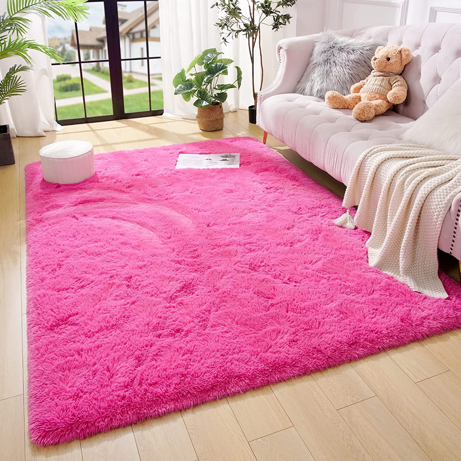 Homore Modern Area Velvet Rugs for Bedroom, 5.3' x 7.5' , Hot Pink ...