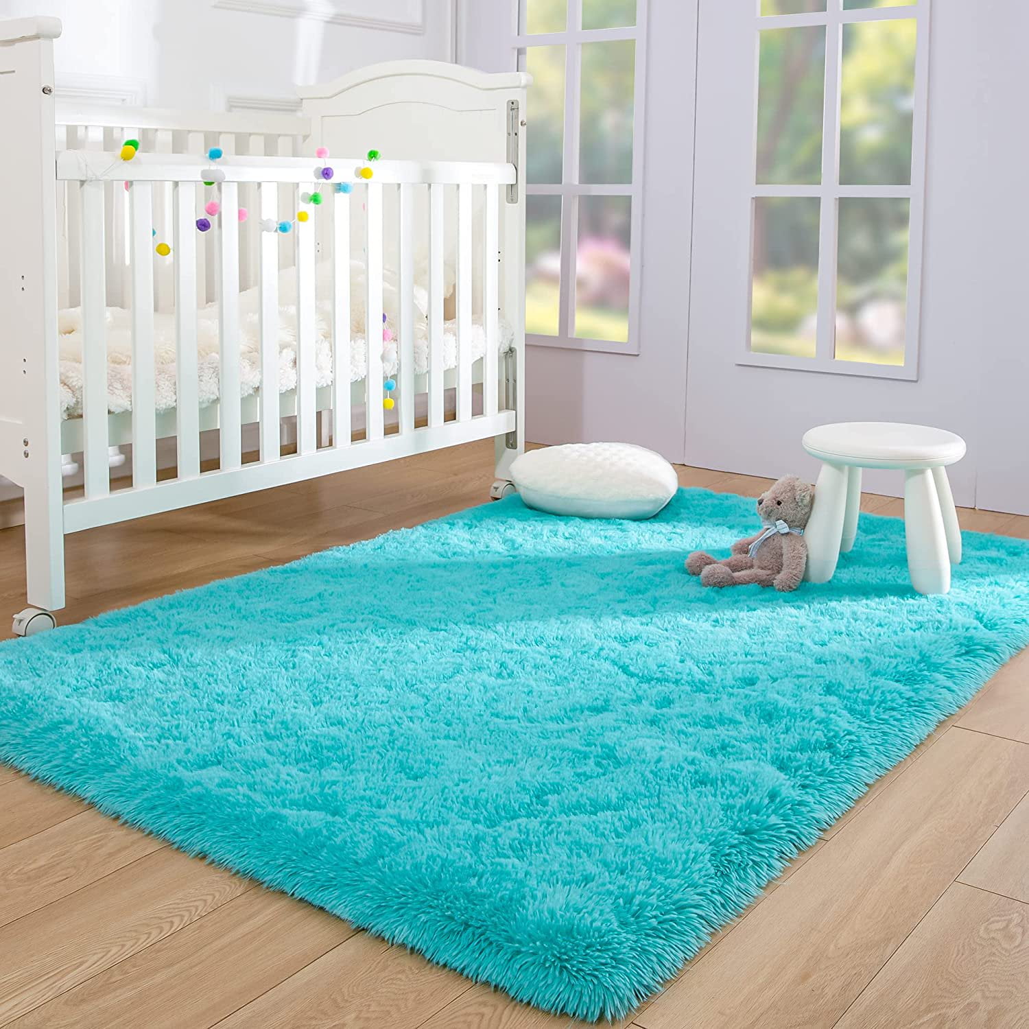 Homore Modern Furry Area Velvet Rugs for Bedroom, 5.3' x 7.5' , Blue ...