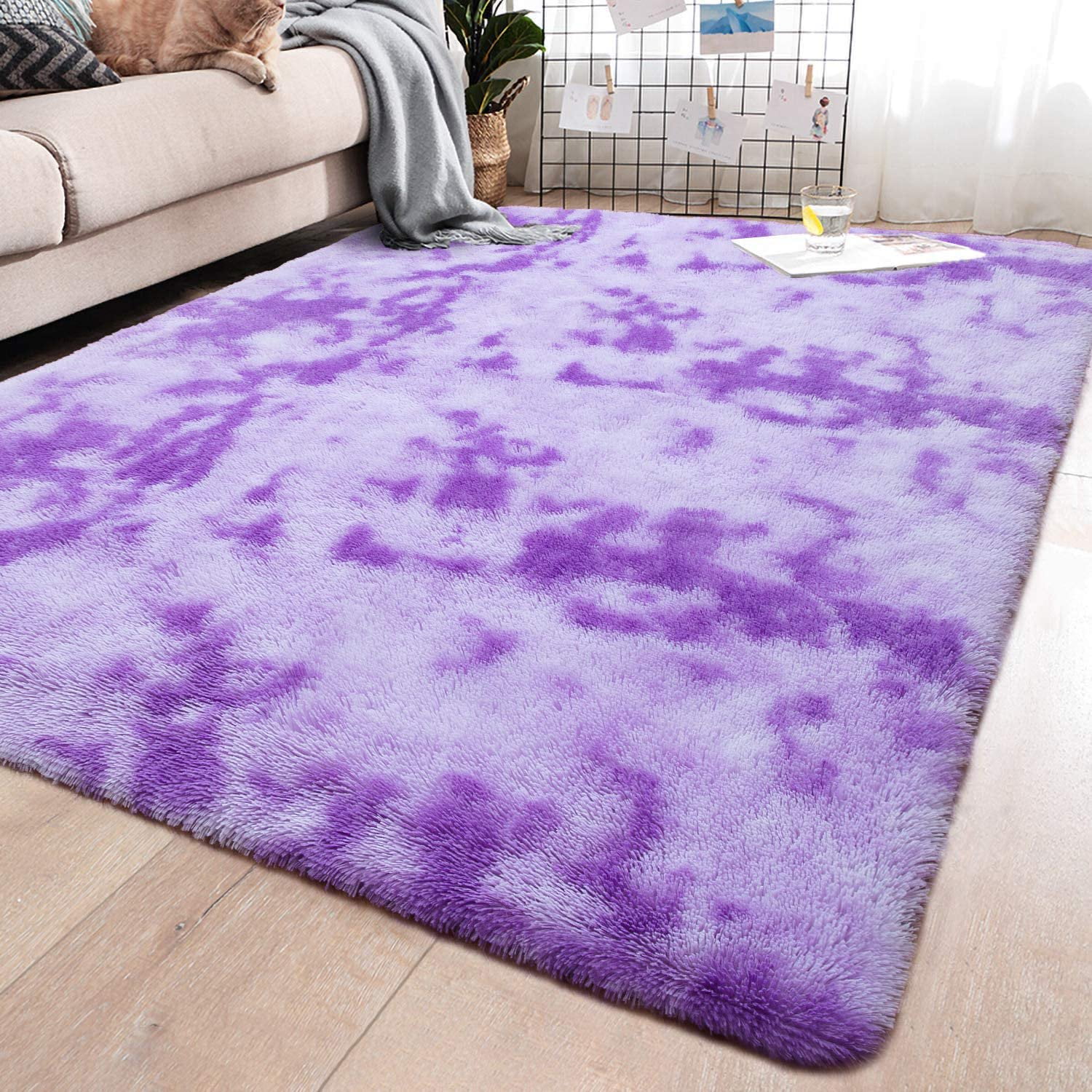 Homore Shag Area Rug,Tie-Dyed Light Purple Indoor Ultra Soft Plush Rugs ...