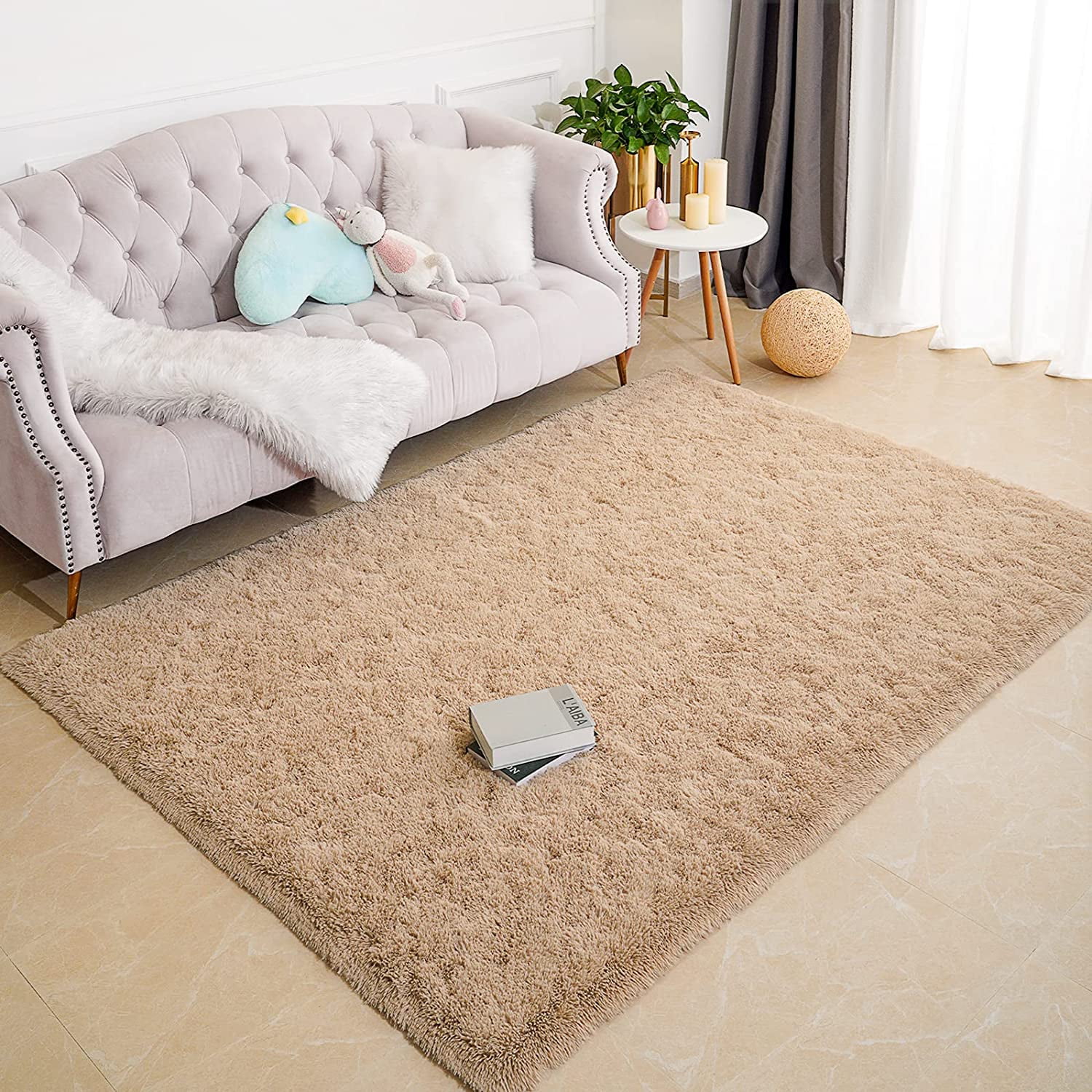 Homore Soft Velvet Area Rug, 4' x 5.3', Fluffy Carpet for Bedroom, Kids ...