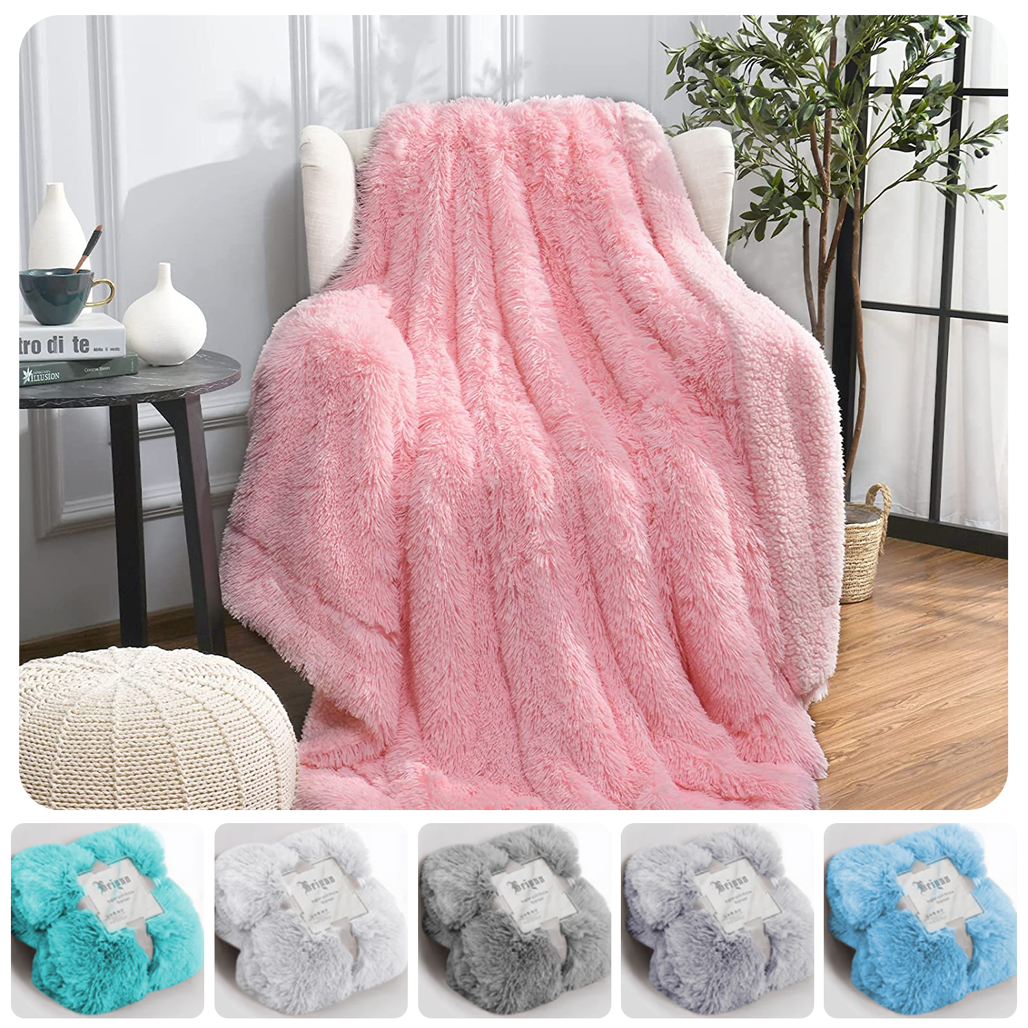 Homore Super Soft Fuzzy Shaggy Faux Fur Throw Blanket,Plush Lightweight ...