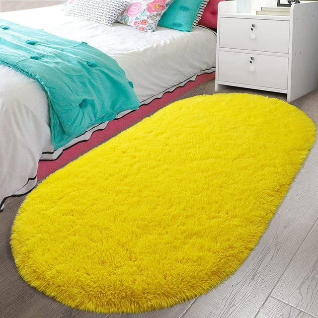 Homore Ultra Soft Modern Oval Rugs for Bedroom,2.6' x 5.3',Yellow ...