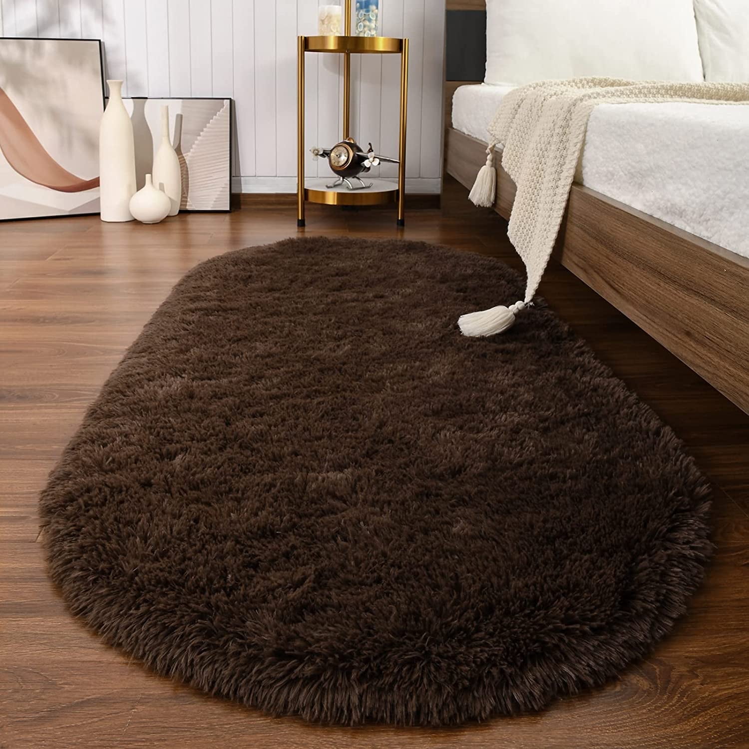 Homore Ultra Soft Modern Oval Rugs for Bedroom, 3.2' x 6.2', Coffee ...
