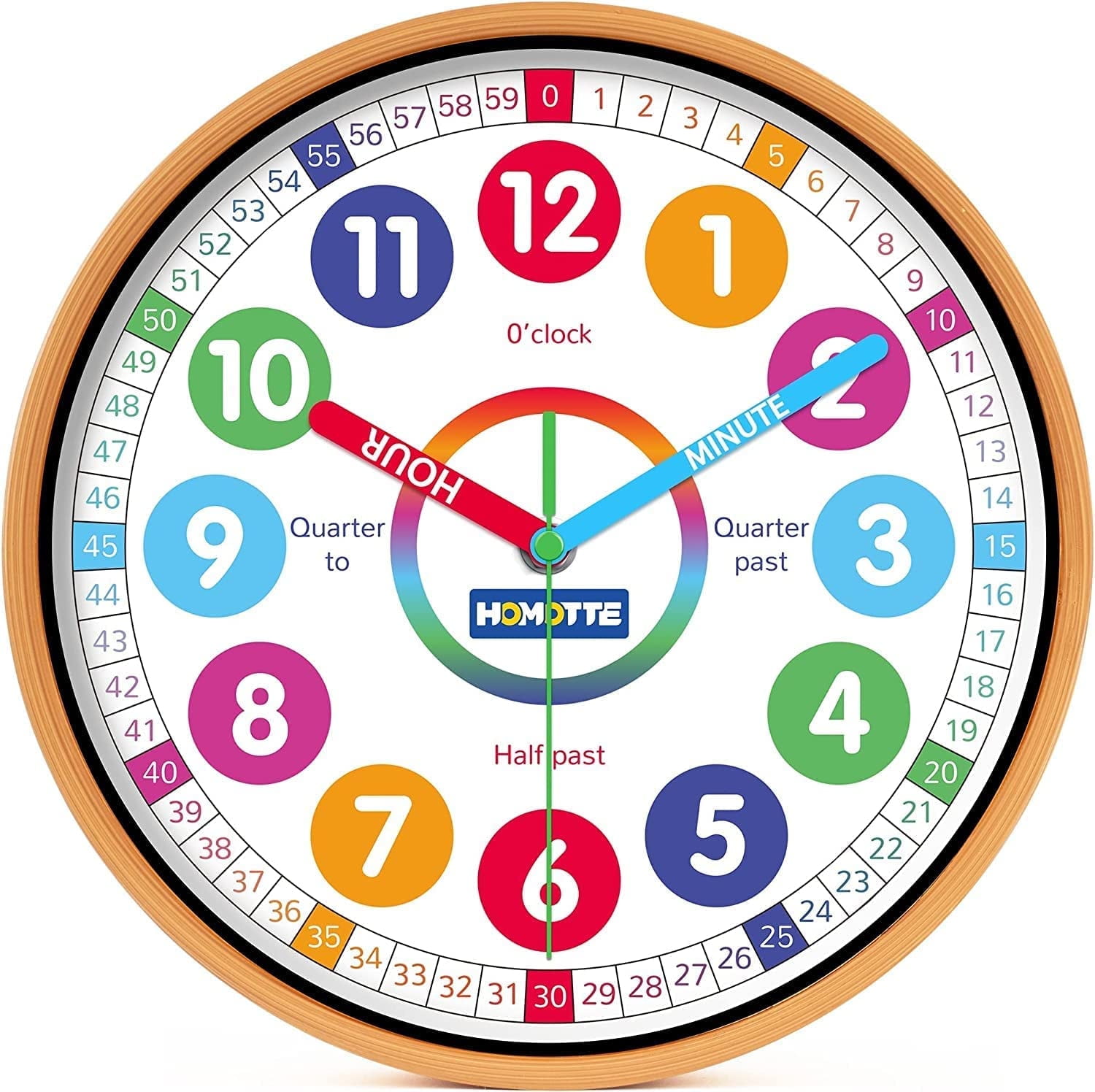 Homotte 10 inch Kids Learning Wall Clock, Silent Non-Ticking for ...