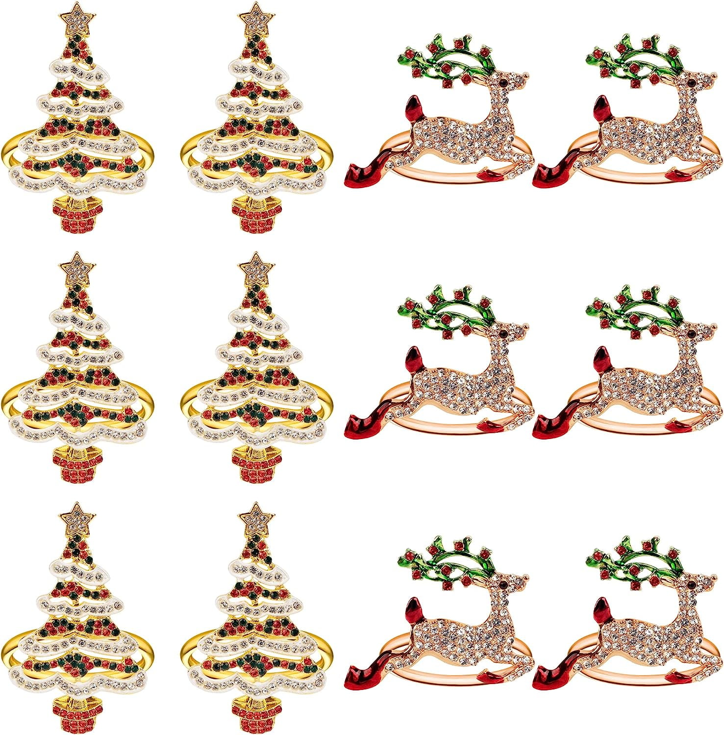 Homotte 12Pcs Rose Gold Christmas Rings with Bling, Reindeer & Xmas ...