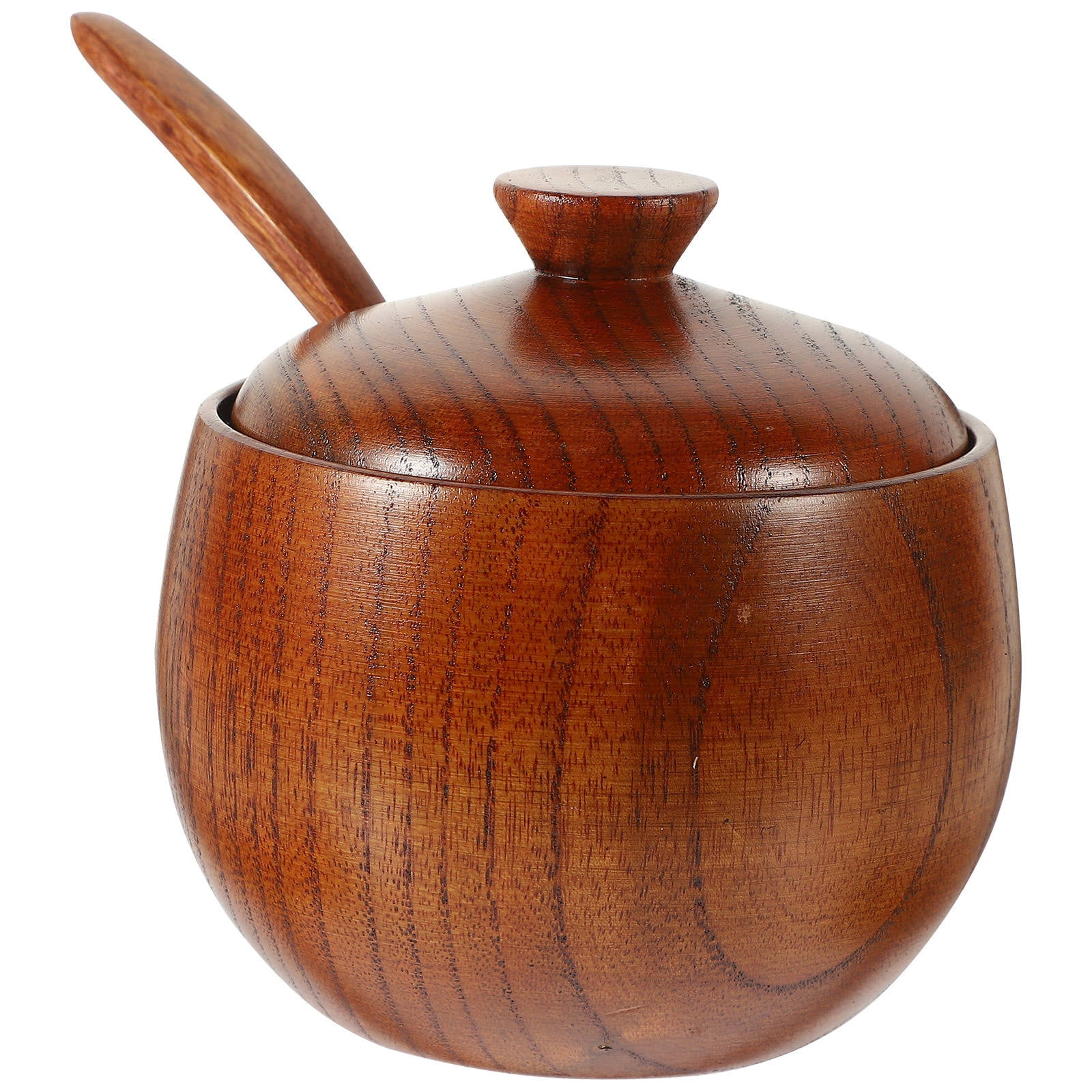 Homoyoyo Kitchen Condiment Canister Wood Round 1 Set 5.1x1.2x0.4in ...