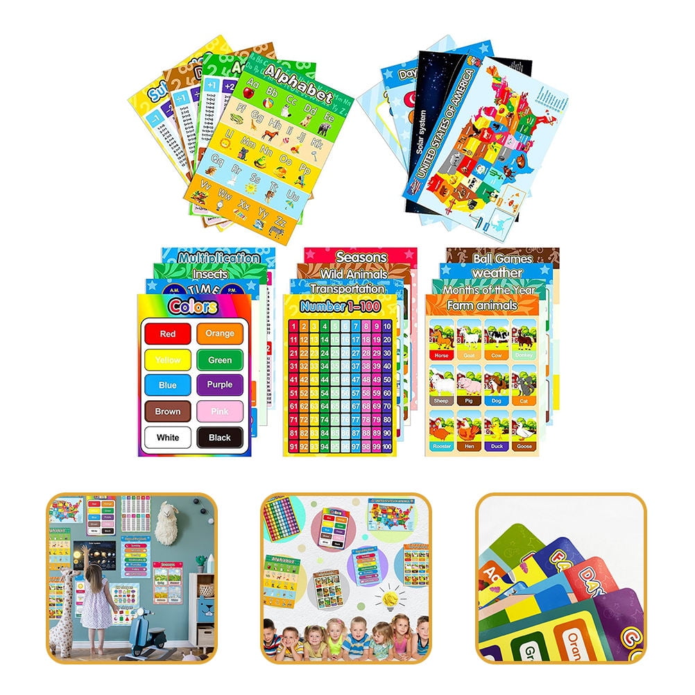 Homoyoyo Multicolor Educational Shapes Poster Set for Kids, 16 ...