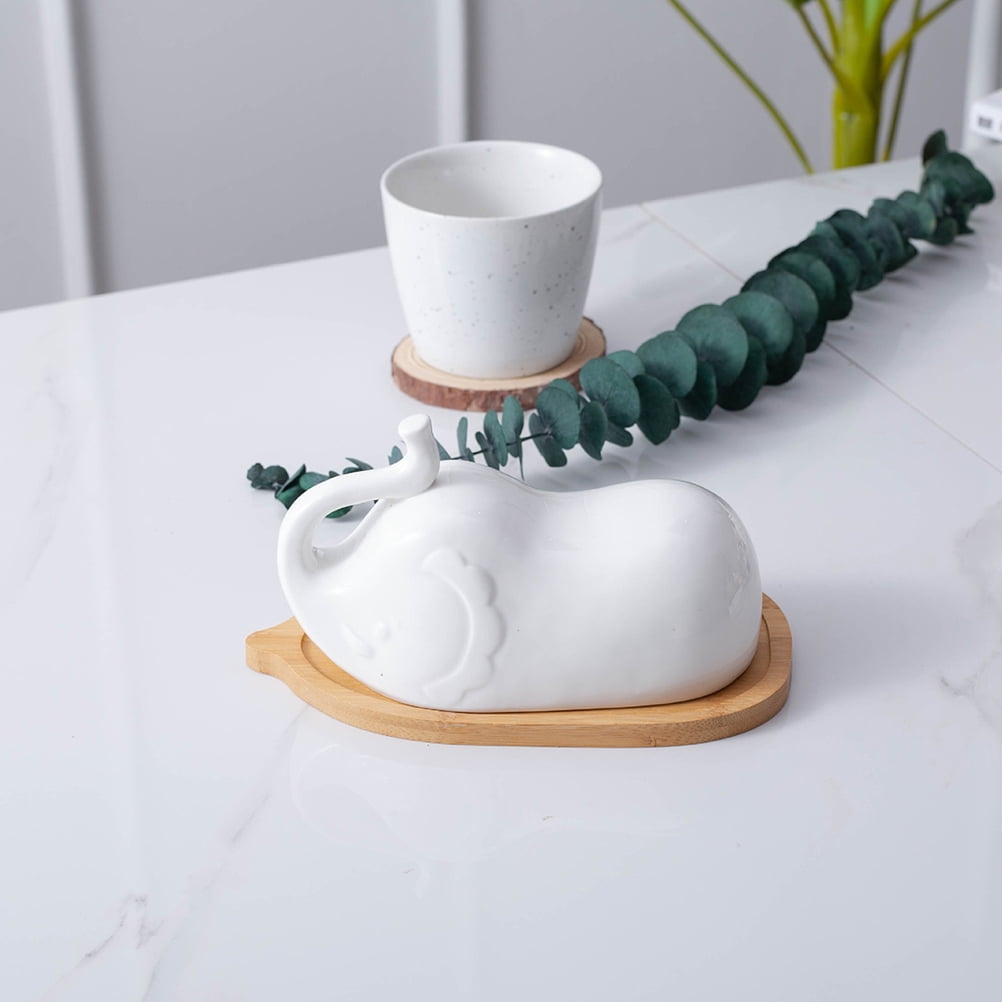 Homoyoyo Elephant Shape Butter Dish with Lid Ceramic Easy to Clean ...