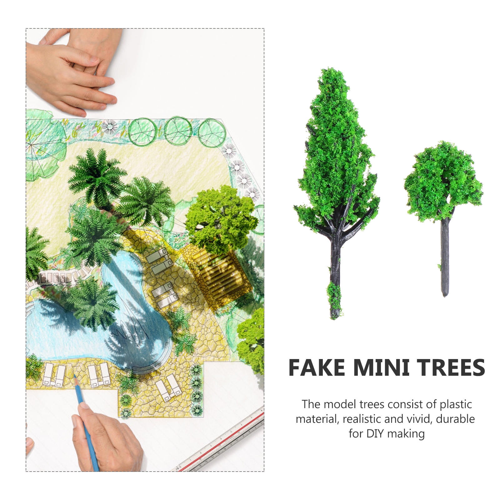 Homoyoyo 40Pcs Mixed Model Trees Green Plastic Fake Trees for ...