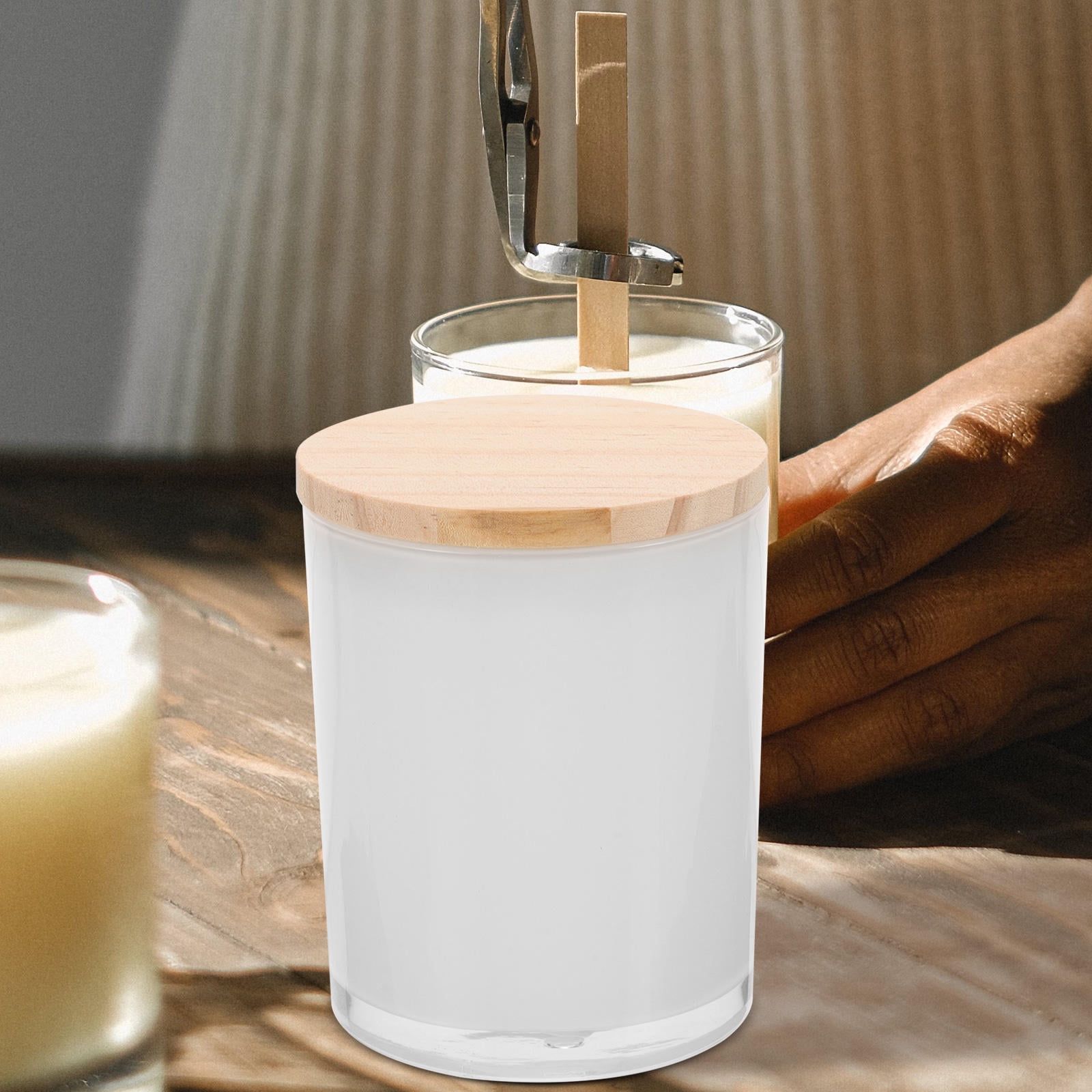 Homoyoyo 4Pcs Glass Cylinders for Candles Romantic Design Wood Lid 8 ...