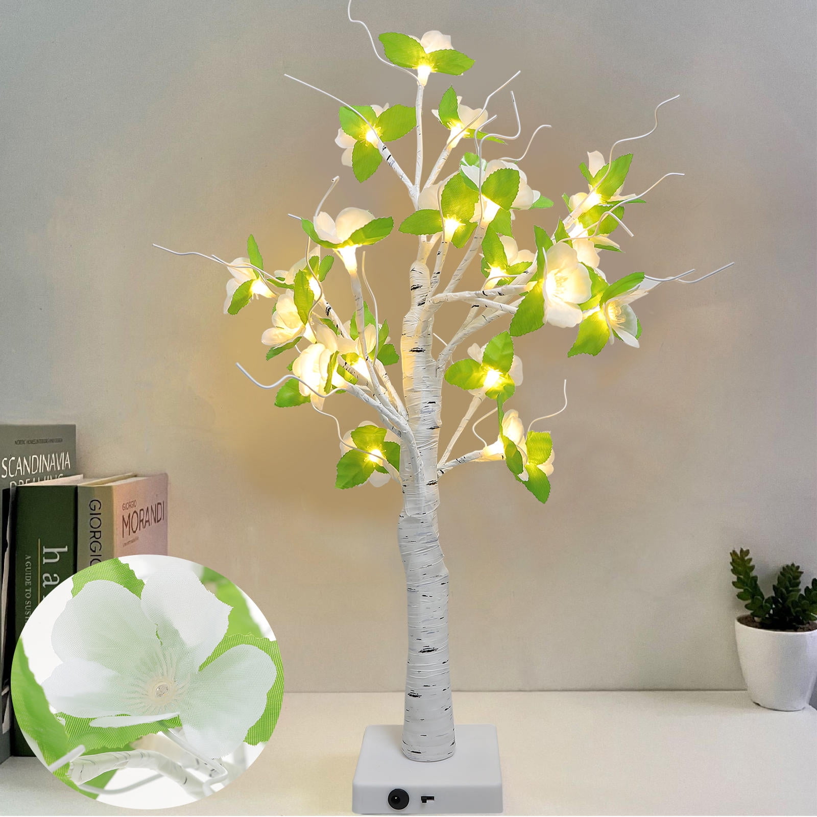 Homoyoyo Plastic Flower Tree Lamp with Warm Soothing Light for Bedroom ...