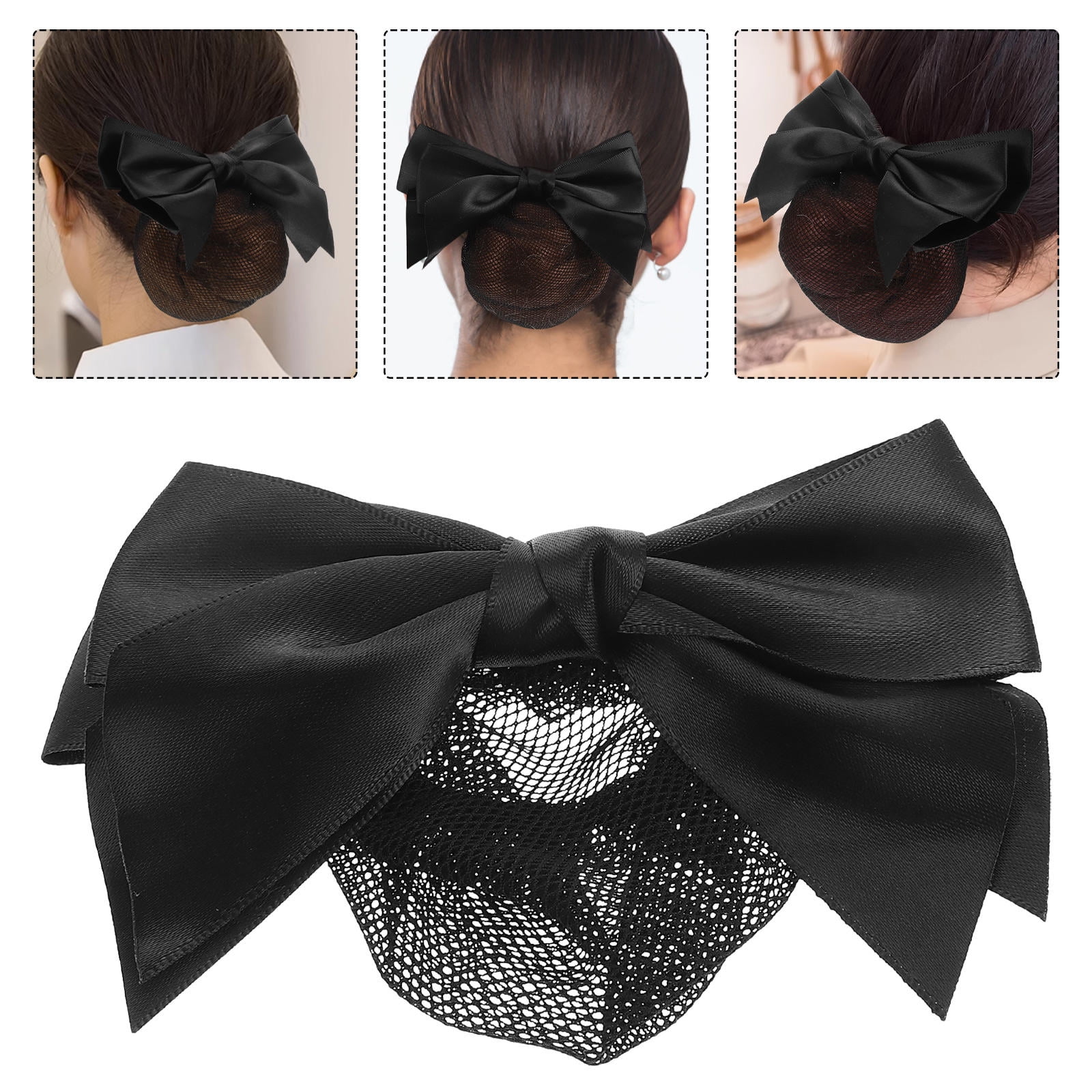 Homoyoyo Black Elastic Mesh Hair Net with Bow Clip for Sleek Office ...