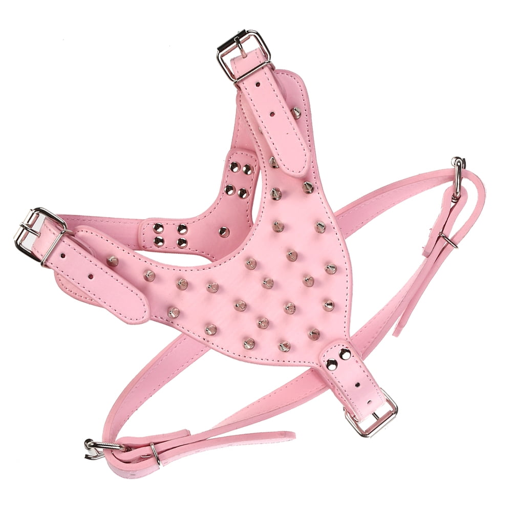Homoyoyo Pet Round Spike Harness PU Metal Pink for Walking Training ...