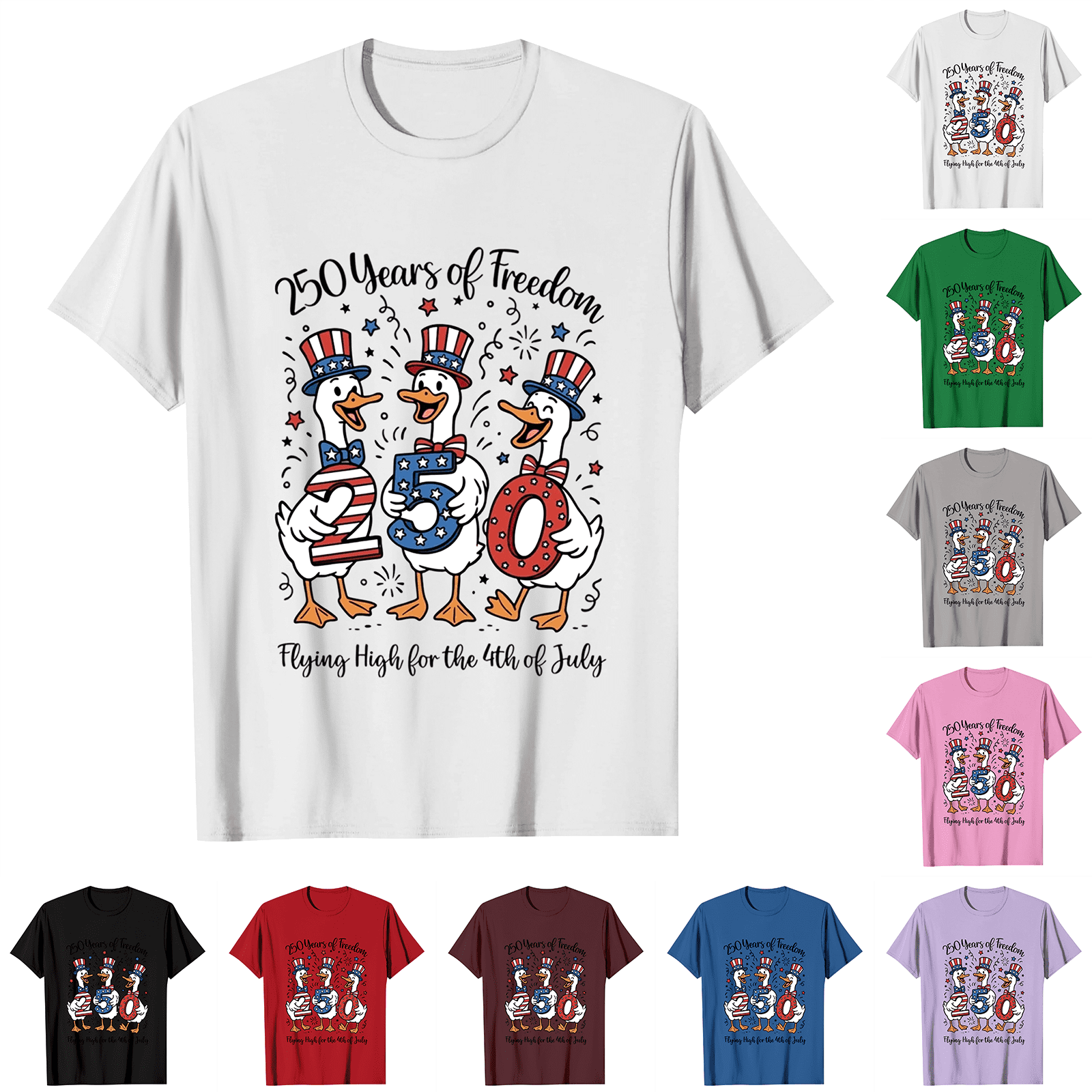 Homozy 250th Anniversary Print Womens T Shirts Crew Neck Womens Short ...