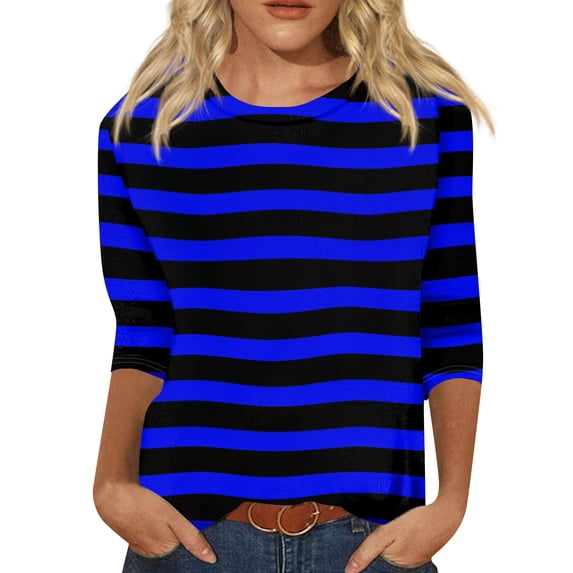 Homozy 3/4 Sleeve Plus Size Shirts for Women Spring Striped Crew Neck T ...