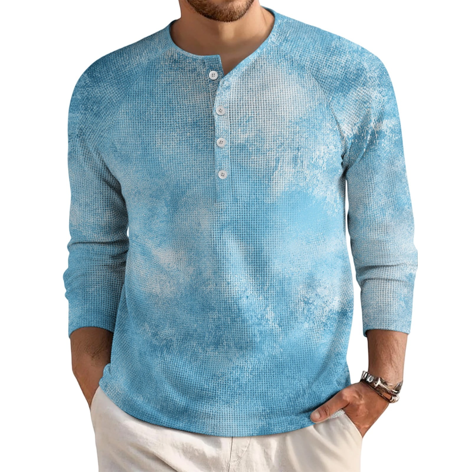 Homozy Big and Tall T Shirts for Men Button Crew Neck Long Sleeve ...