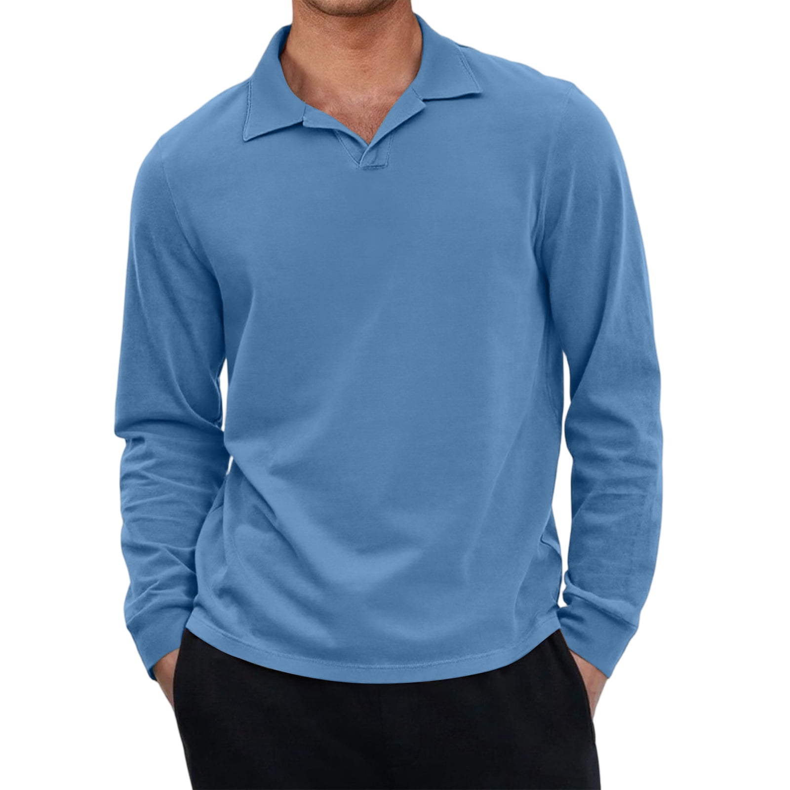 Homozy Fall Polo Shirts for Men Long Sleeve Collared Solid Color ...