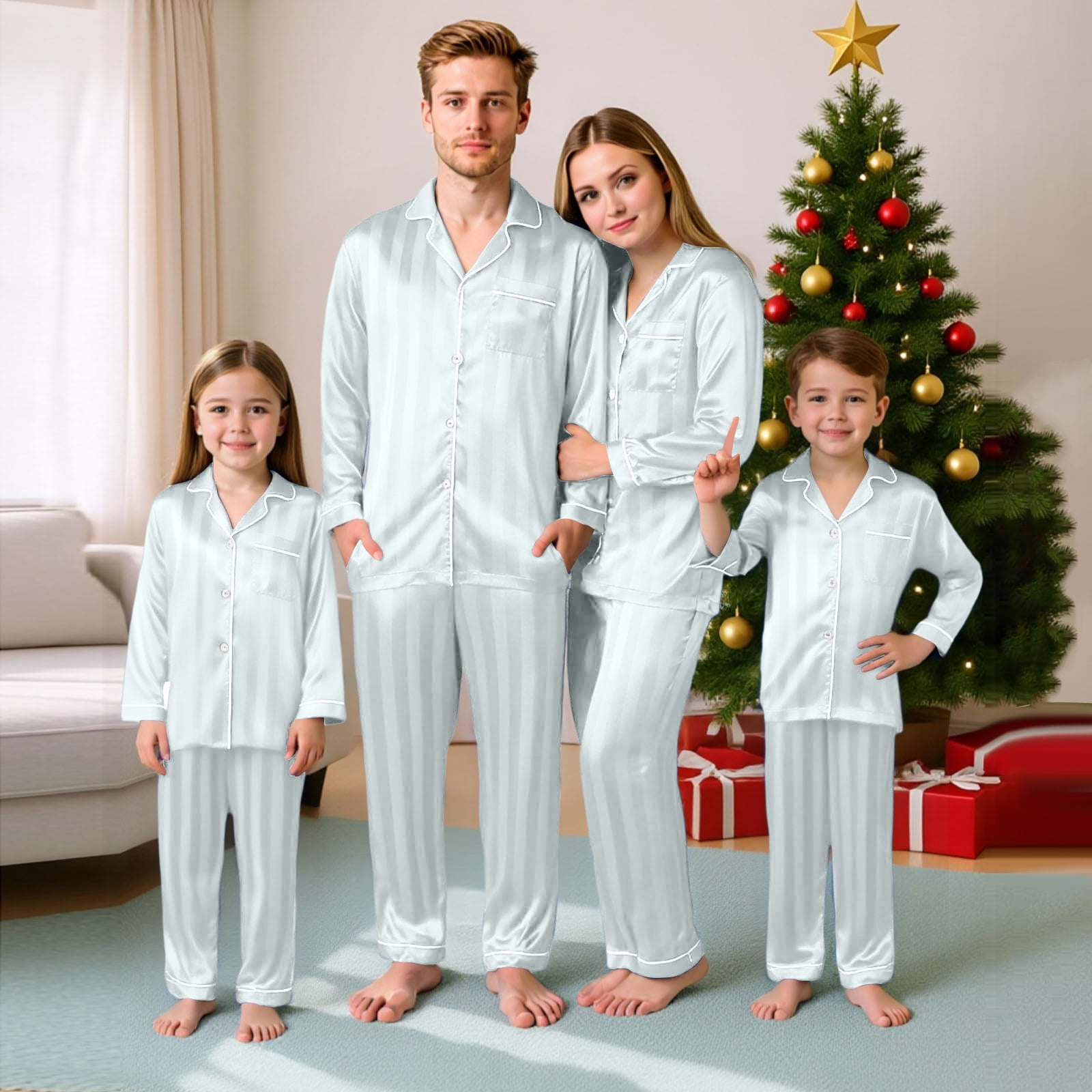 Homozy Family Matching Pajamas Set Silk Satin Button Down Sleepwear ...