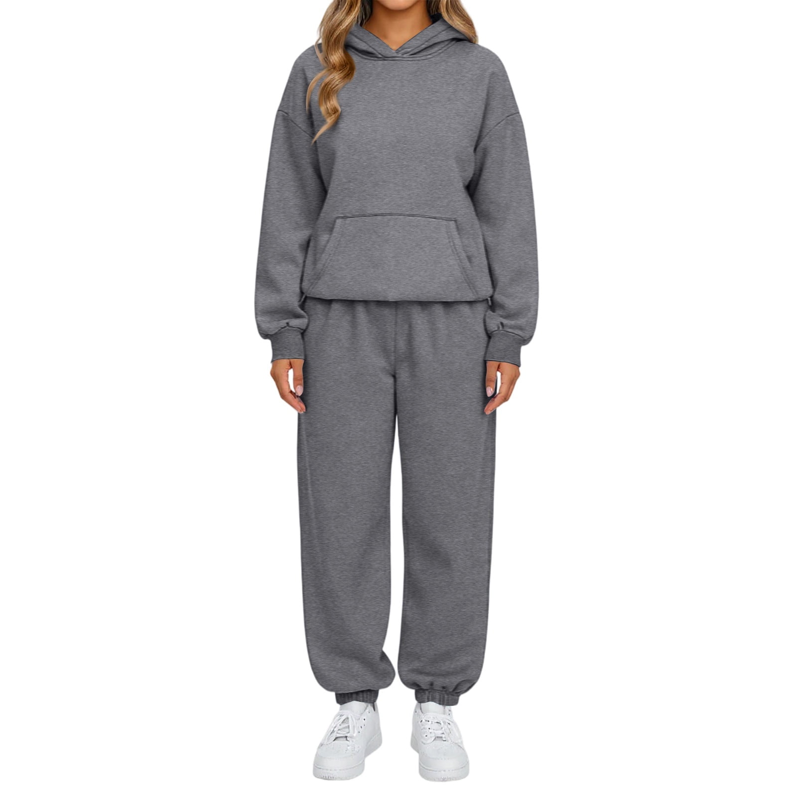Homozy Fleece Lined Grey Tracksuit Sets for Women 2 Piece Sets ...