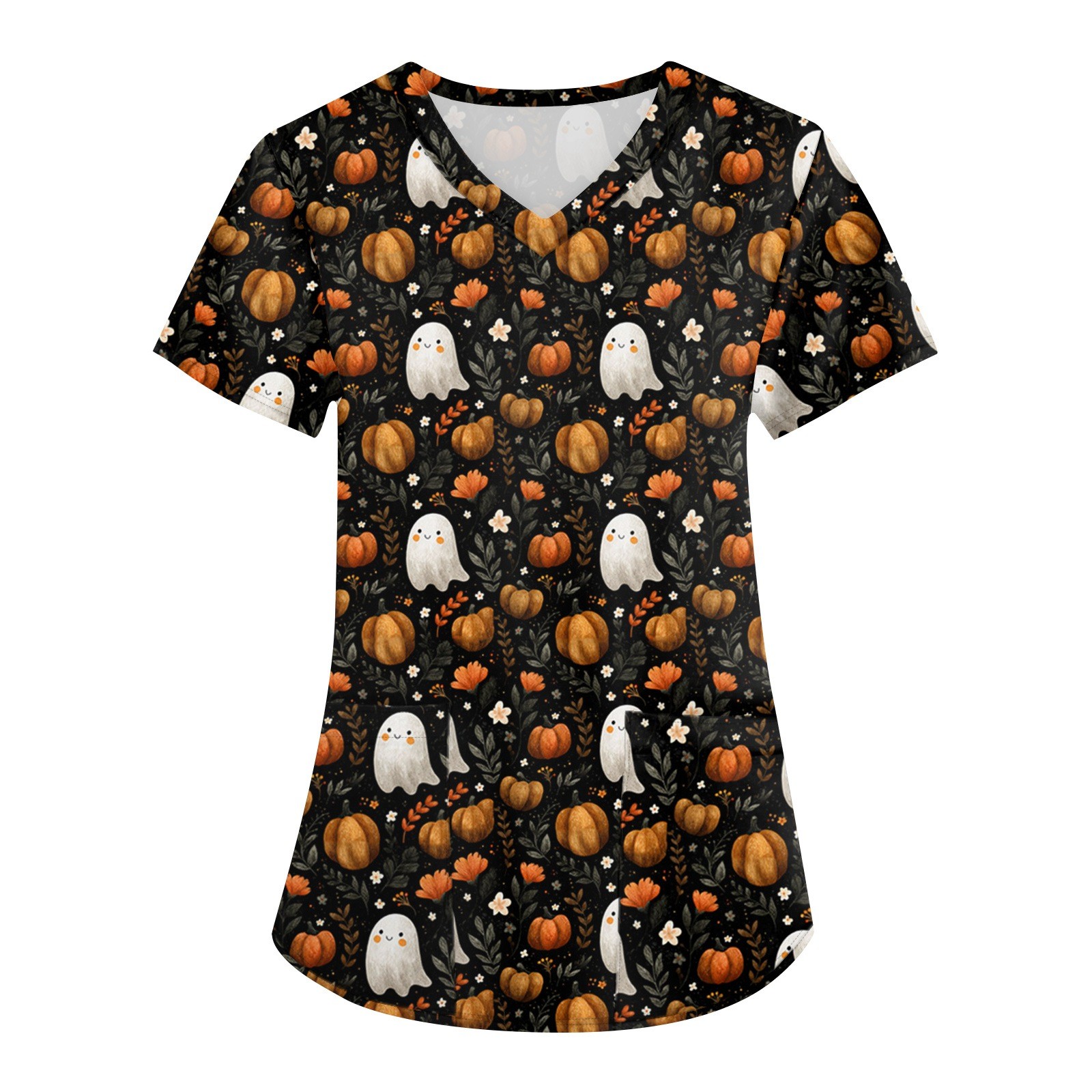 Homozy Halloween Ghost Short Sleeve Scrub Tops for Women Short Sleeve ...