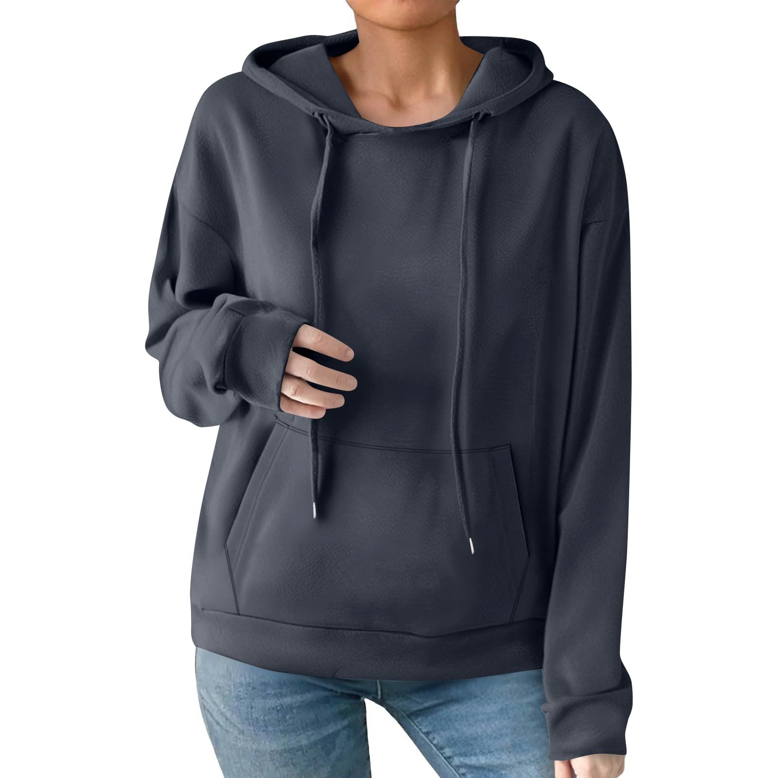 Homozy Hoodies for Women Long Sleeve Fleece Solid Color Hoodie 2025 ...