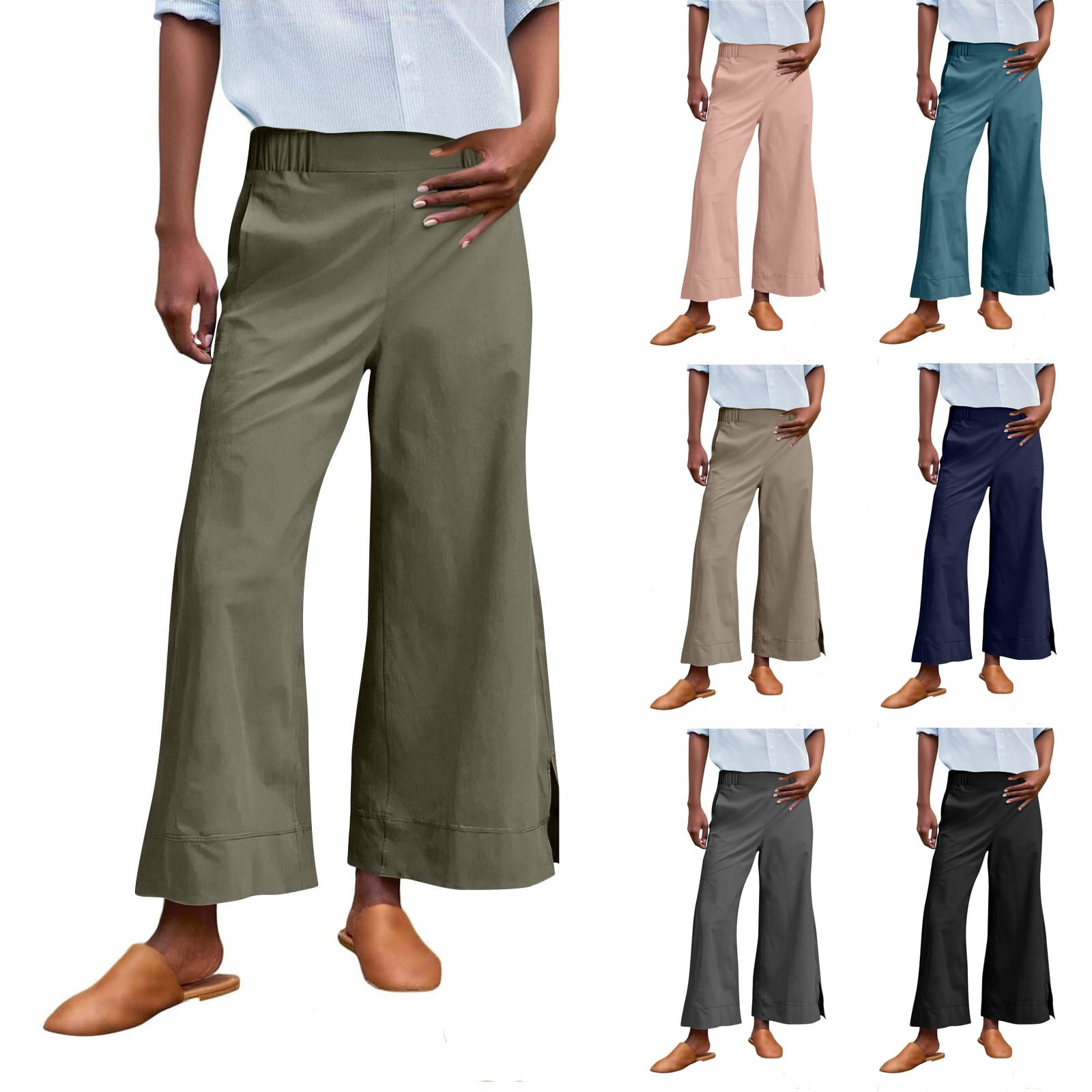 Homozy Linen Pants Women,High Waisted Palazzo Pants for Women Plus Size ...