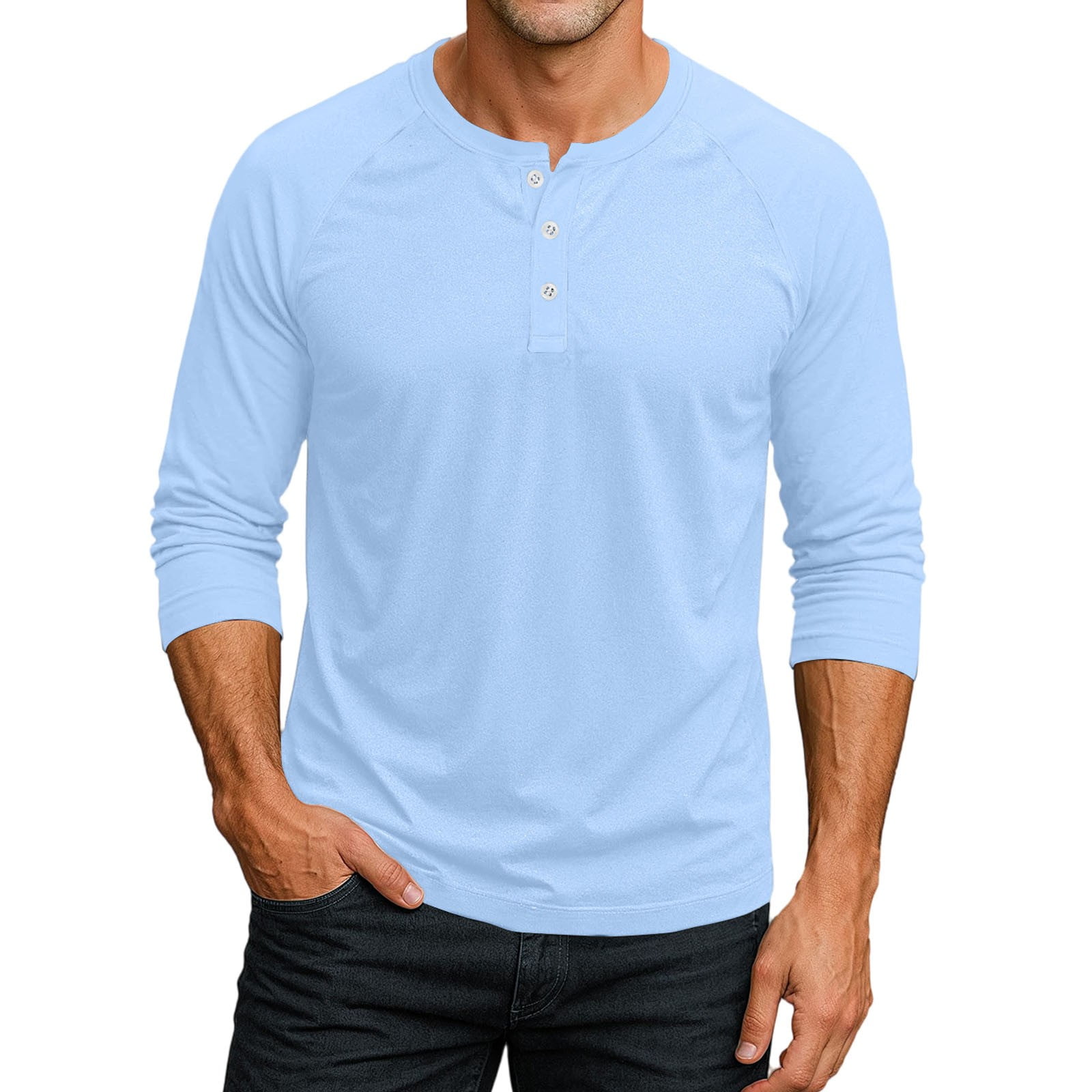 Homozy Men's Shirts 2025 O Neck 3/4 Sleeve Button Tee Shirt for Man ...