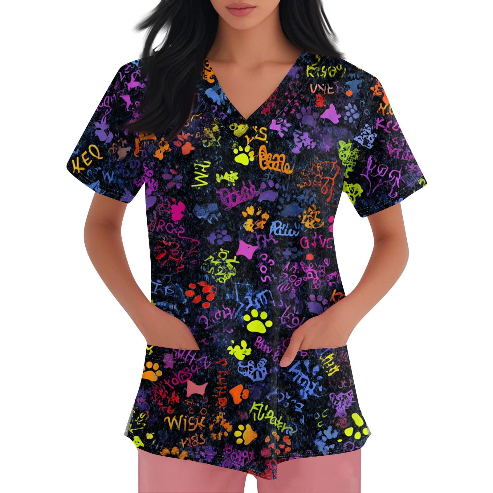 Homozy Printed Scrub Tops Women Animal Print Uniform Nurse Tops with ...