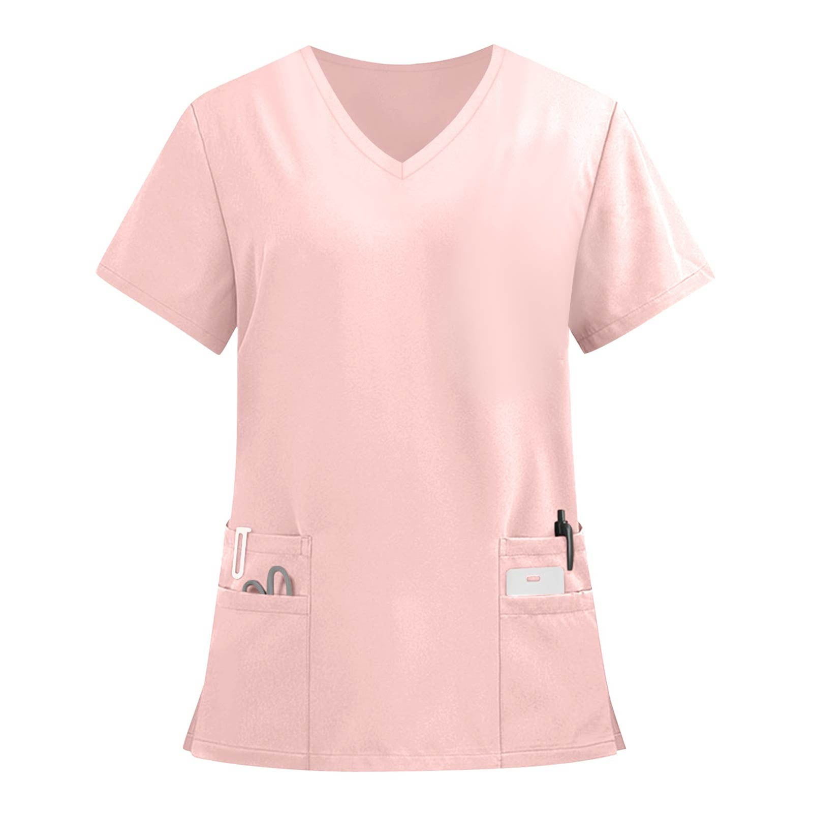 Homozy Scrub Tops Womens, V-Neck Short Sleeve Solid Color Scrub Shirts ...