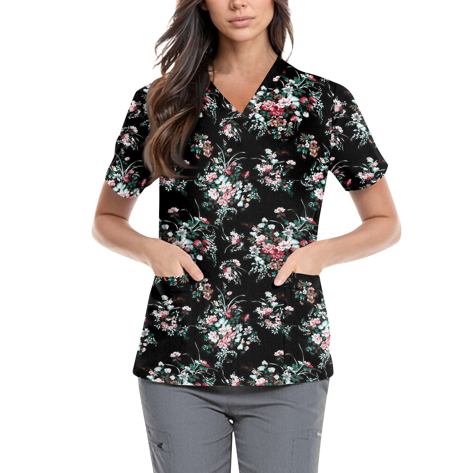 Homozy Scrub Tops for Women Summer Short Sleeve Working Uniform with ...