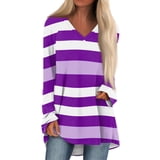 Homozy Striped Women Long Sleeve Shirts Summer V Neck Blouse for Women ...