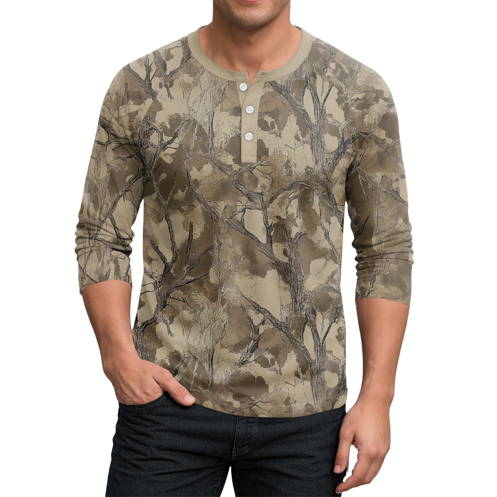 Homozy Summer Tee Shirts for Men 3/4 Sleeve Raglan Henley Camouflage ...