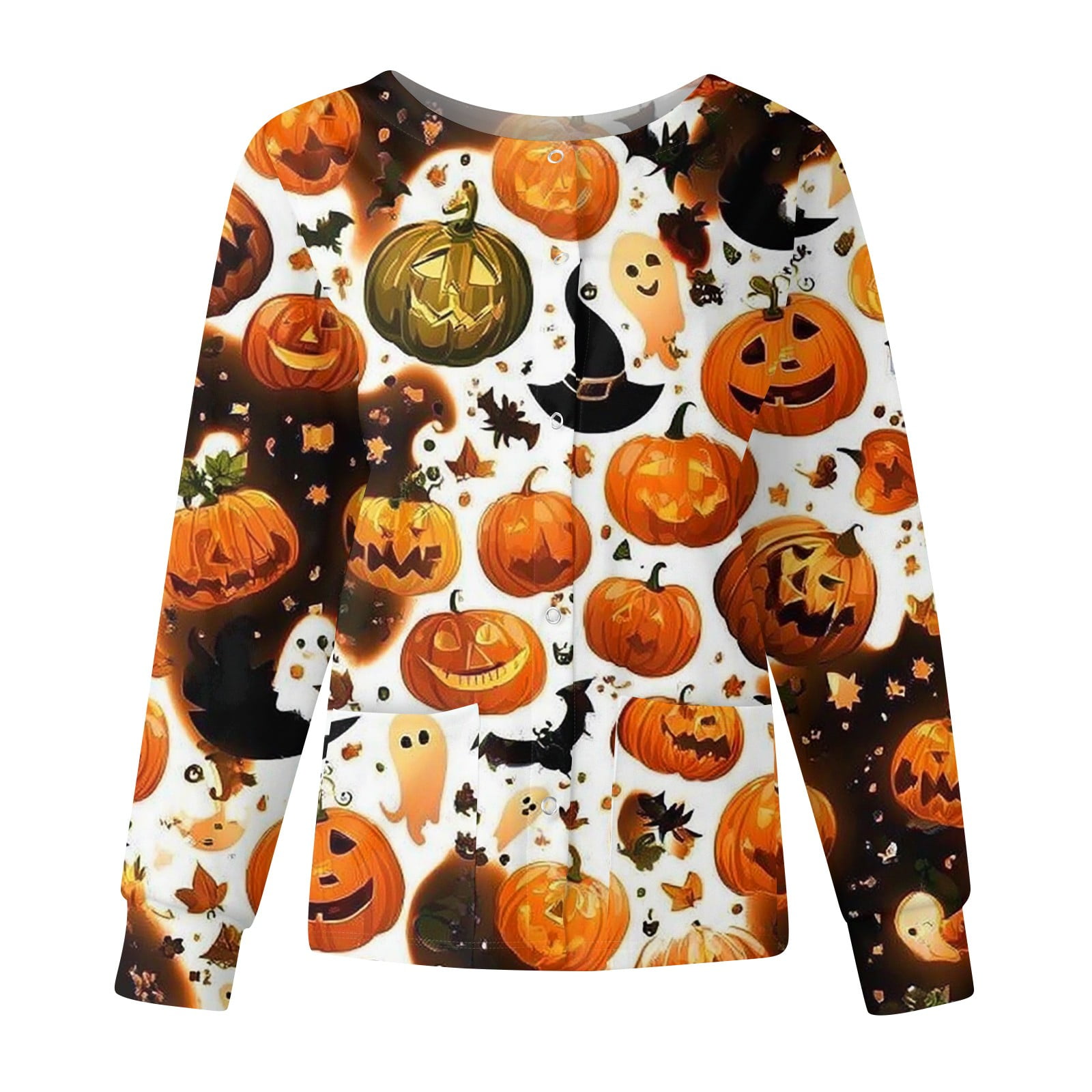 Homozy Thanksgiving Halloween Scrub Jackets for Women Long Sleeve Plus ...