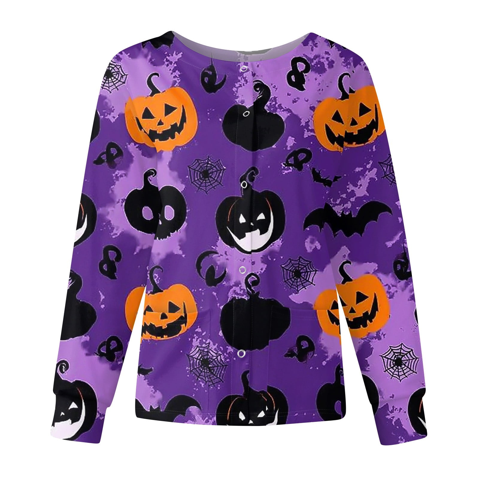 Homozy Thanksgiving Halloween Scrub Jackets for Women Long Sleeve Plus ...